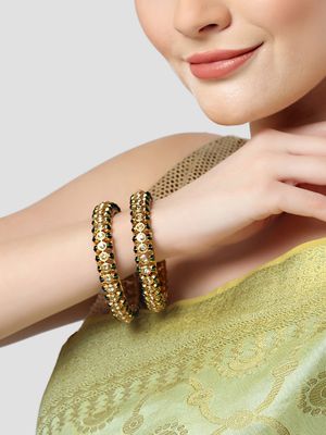 Buy Karatcart Set of 2 Silver-plated Ad Studded Bangles For Women Online