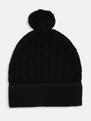 Buy ELLE Girls Black Solid Beanie Cap Online