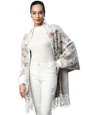Buy Global Republic Women Rust Full Sleeves Furry Jacquard Shrug Online