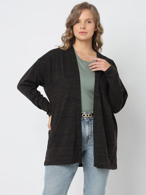 Buy VERO MODA CURVE Black Melange Front Open Cardigan Online