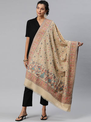 Buy HK colours of fashion Woven Design Shawl - Beige Online