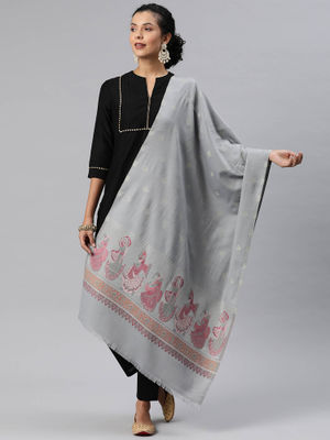 Buy HK colours of fashion Woven Grey Stole Online