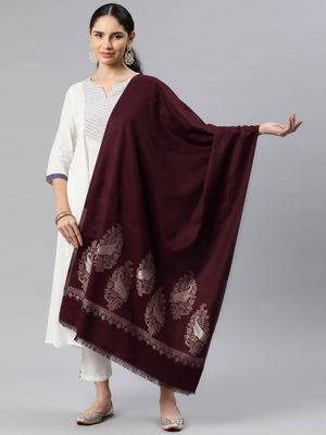 Buy HK colours of fashion Woven Maroon Stole Online