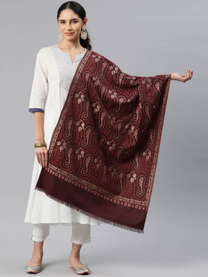 Buy HK colours of fashion Woven Coffee Stole Online