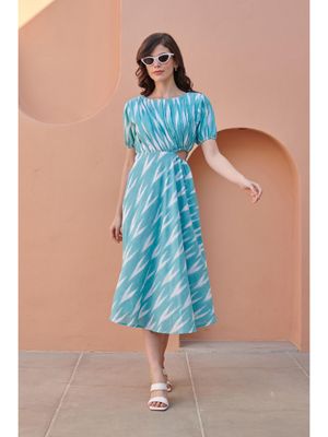 Buy Pasha India Turquoise Ikat Side Cut Cotton Dress (XS) Online