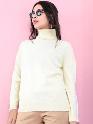 Buy TOKYO TALKIES Women Cream Turtle Neck Long Sleeves Acrylic Pullover ...