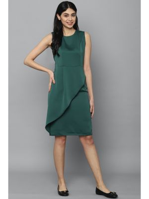 Buy Allen Solly Green Round Neck Solid-Plain Dresses Online