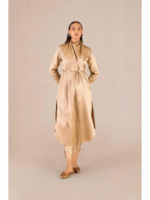 Buy AMPM Ruhma Gold Textured Full Sleeves Kurta with Dhoti and Belt ...