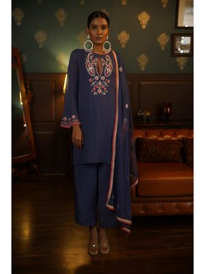 Buy Radha Sharma Purple Georgette Embellished Kurta with Palazzo and ...