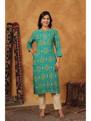 Buy Autumnlane Blue Varisha Pacific Printed Kurta (S) Online