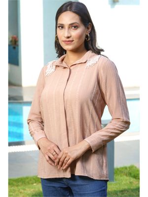 Buy Label Swish Swish SoirAe Beige Embellished Collar Shirt online