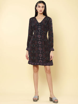 Buy Label Ritu Kumar Black Printed Short Dress Online