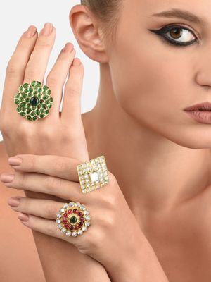 Buy Zaveri Pearls Set Of 3 Wedding Collection Adjustable Finger Rings ...