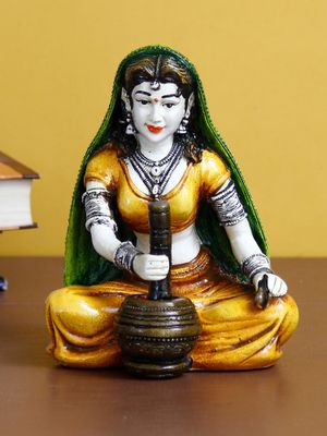 Buy eCraftIndia Woman Statue Grinding Chilli Showpiece Online