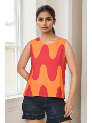 Buy Dora Dori Wave Print Rayon Sleeveless Top (S) Online