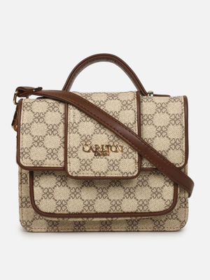 Buy Carlton London Women Cream Monogram Sling Bag with Top Handle Online