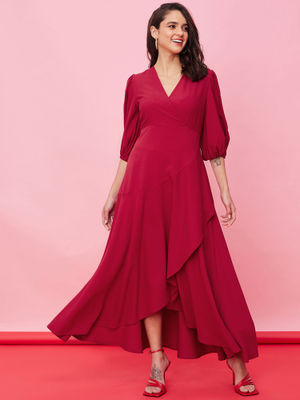 Femella Maxi Dresses : Buy Femella Red Wrap Ruffle Maxi Dress (2XL ...