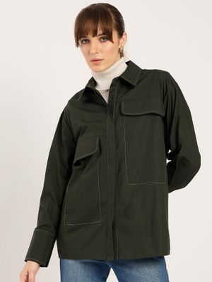 Buy Femmella Olive Stitch Detailing Poplin Shirt (XL) Online