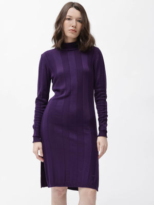 Buy RAREISM Knitka Primary Purple Solid Sweater Dress Online