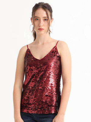 Buy RAREISM Lilo Sheen Red Solid Top Online