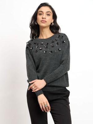 Buy SALT Attire Marcelyn Grey Embellished Sweater (S) Online