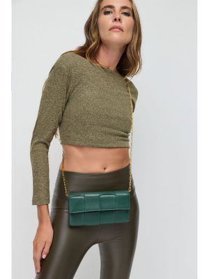 Buy No Matter What Olive Twill Basic Low Back Crop Top (XS) Online
