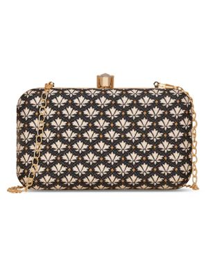 Buy Zouk Women Motif Printed Jute Handcrafted Black and White Clutch Online