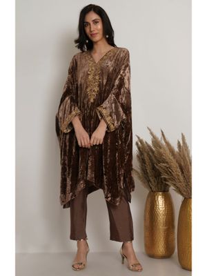 TANYA BERRY Kaftan Sets : Buy TANYA BERRY Brown Velvet Embroidered ...