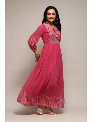 Buy Biba Doby Pink Embroidery Ethnic Dress Online