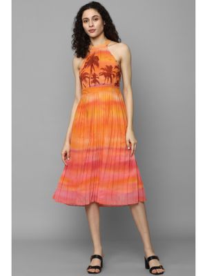 Buy Allen Solly Women Orange Print Casual Dress Online