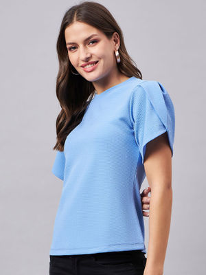 Buy Style Quotient Women`s Solid Powder Blue Poly Knit Smart Casual ...