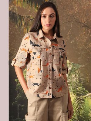 Buy VERO MODA Disney Beige Animal Print Shirt (XS) Online