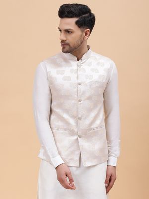 Buy See Designs Men Off White Kurta Pajama & Gold Woven Design Jacquard ...