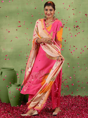 Buy Libas Pink Muslin Printed Kurta Sets for Women Online