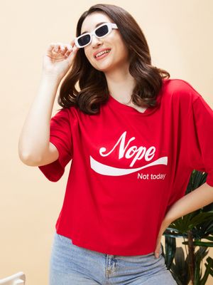 Buy Globus Women Red Drop Shoulder Graphic Printed Oversized Trendy ...