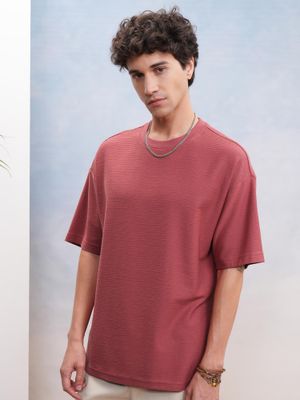 Buy HIGHLANDER Men Rust Textured T-Shirt (L) Online
