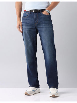 Buy AD By Arvind Relaxed Tapered Fit Mid Rise Jeans Navy Blue (30) Online