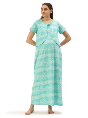 Buy Nejo Feeding - Nursing Maternity Full Length Night Dress - Blue Online