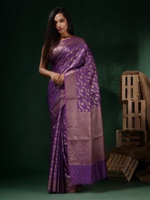 Buy CHARUKRITI Purple Silk Blend Handwoven Soft Nakshi Pattern Saree ...