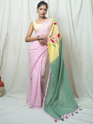 Buy Save As Sharmila Multi-Color Colorblock Hand Embroidery Saree ...