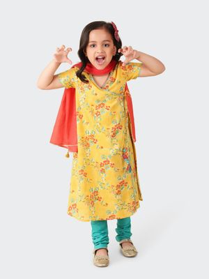 Buy Fabindia Yellow Cotton Printed Churidar (Set of 3) Online