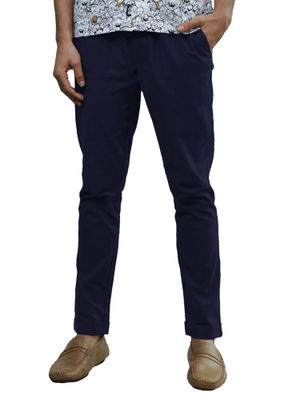 Buy The Souled Store Solids Midnight Blue Cotton Pants For Mens Online