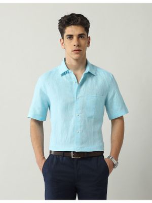 Buy AD By Arvind Aqua Blue Regular Fit Solid Shirt (39) Online