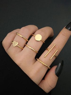 Buy Jewels Galaxy Gold Plated Gold Toned Contemporary Stackable Rings ...