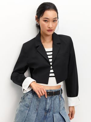 Buy Pomelo Cropped Blazer - Black (S) Online