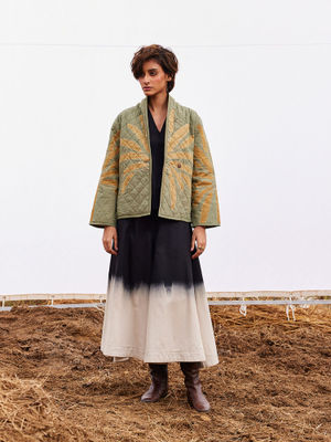 Buy Khara Kapas Lawn Sage Green Quilted Printed Jacket online