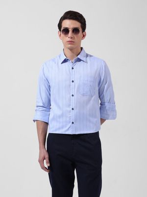 Buy The Indian Garage Co Men Blue Slim Fit Striped Cutaway Collar Neck ...