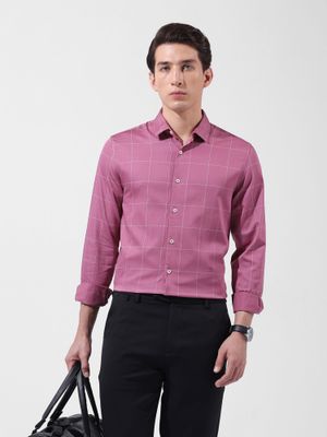 Buy The Indian Garage Co Men Pink Slim Fit Checked Cutaway Collar Neck ...