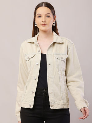 Buy NOBARR Women's Cotton Full Sleeve Light Beige Jacket (M) Online