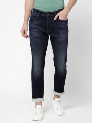 Buy Wrangler Men Solid Navy Blue Indigo Slim Jeans Online